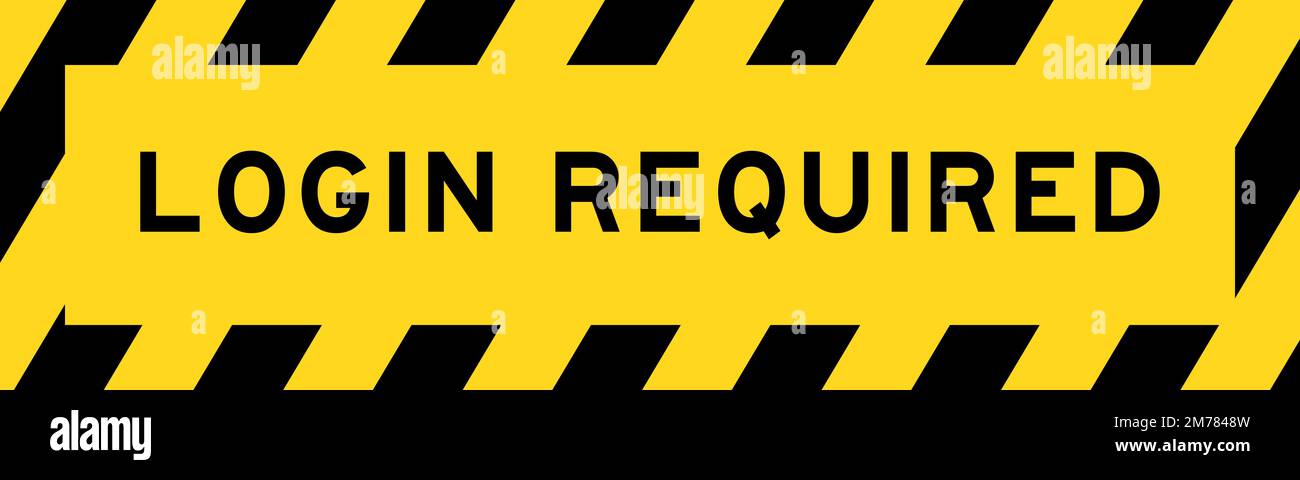 Yellow and black color with line striped label banner with word login ...