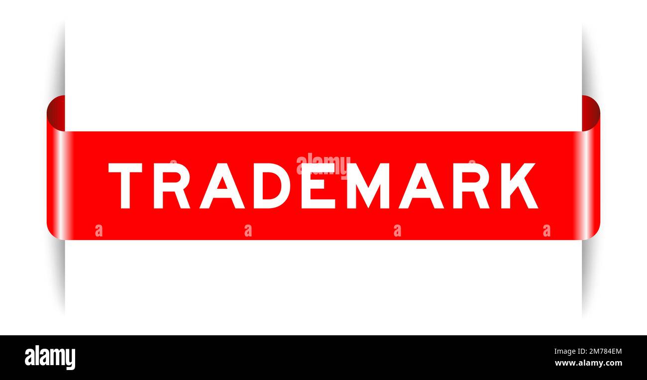 Red color inserted label banner with word trademark on white background ...