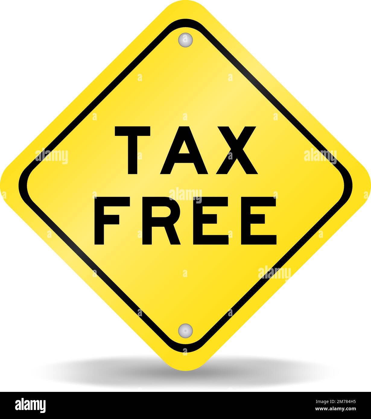 Yellow color transportation sign with word tax free on white background ...