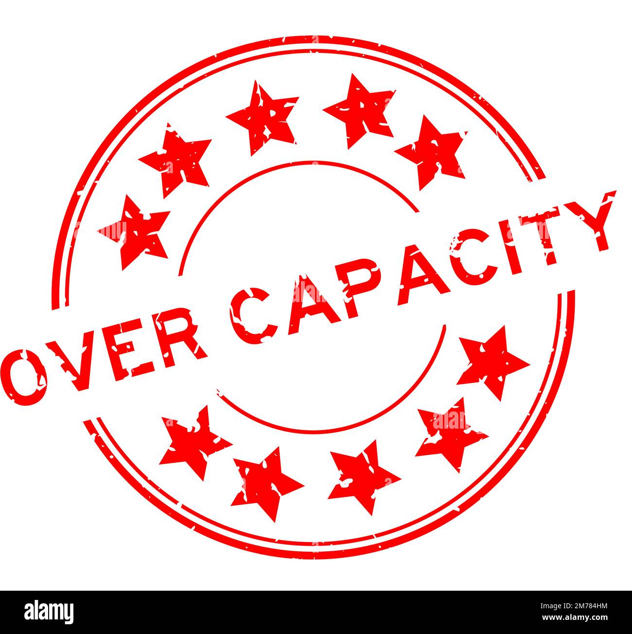 Grunge red over capacity word with star icon round rubber seal stamp on ...