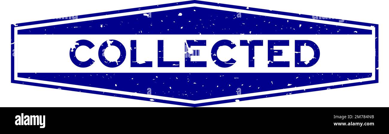 Grunge blue collected word hexagon rubber seal stamp on white ...