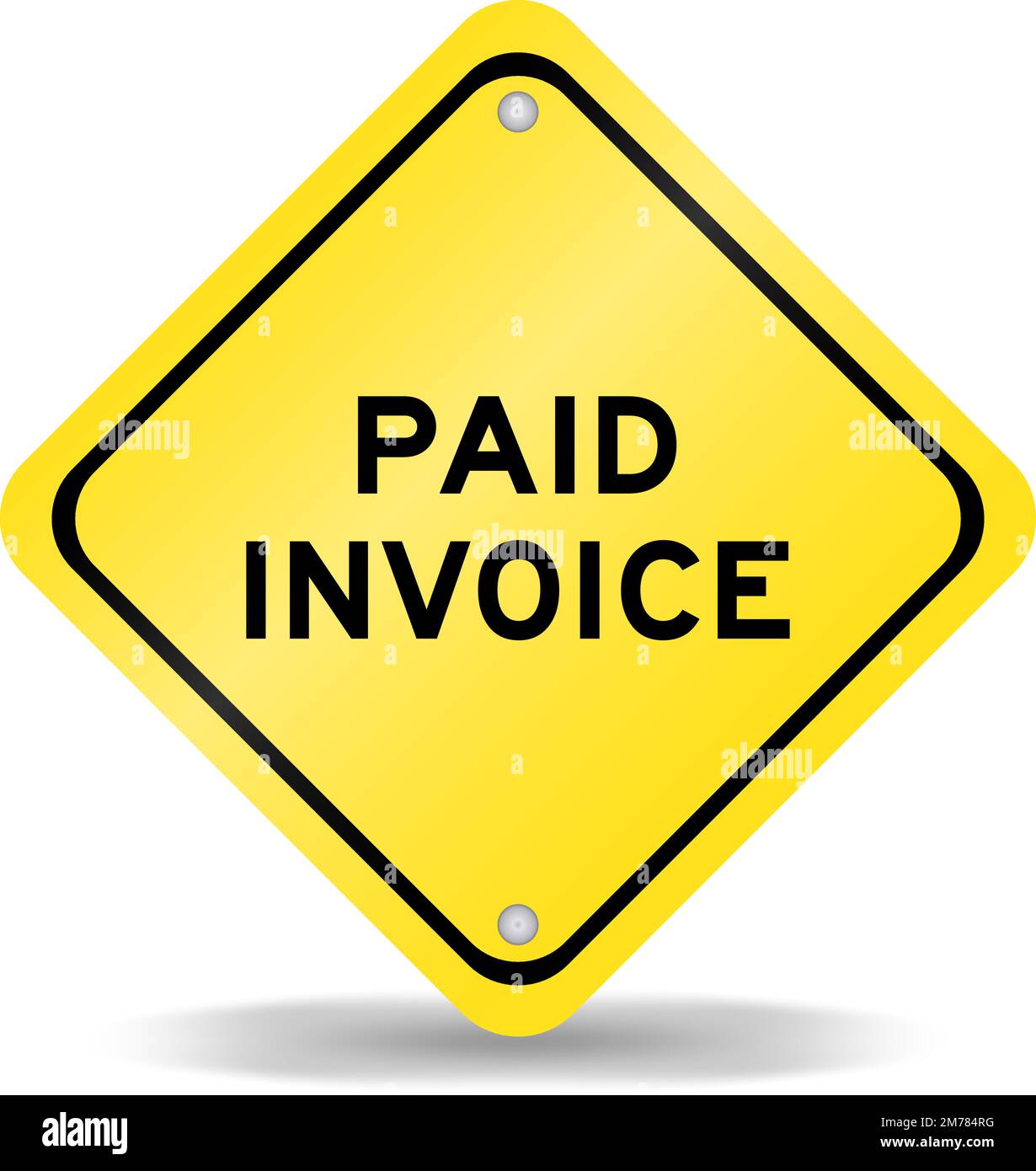 Yellow color transportation sign with word paid invoice on white ...