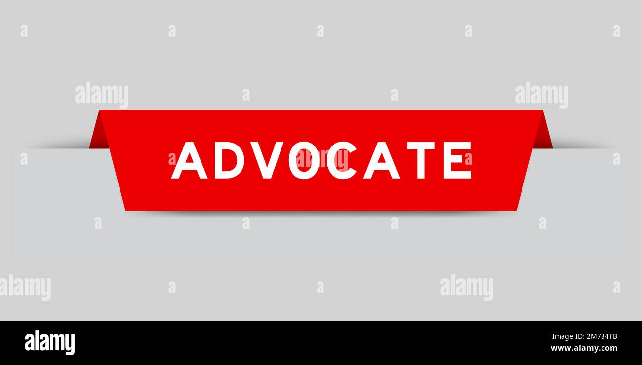 Red color inserted label with word advocate on gray background Stock ...