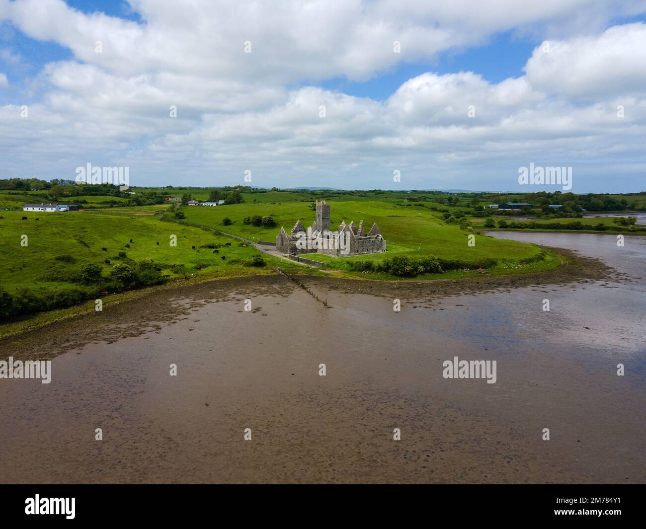 Ireland, Rosserk Friary, areal view. Built in 1460, this Franciscan ...