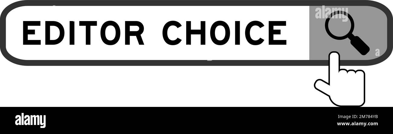 Search banner in word editor choice with hand over magnifier icon on ...