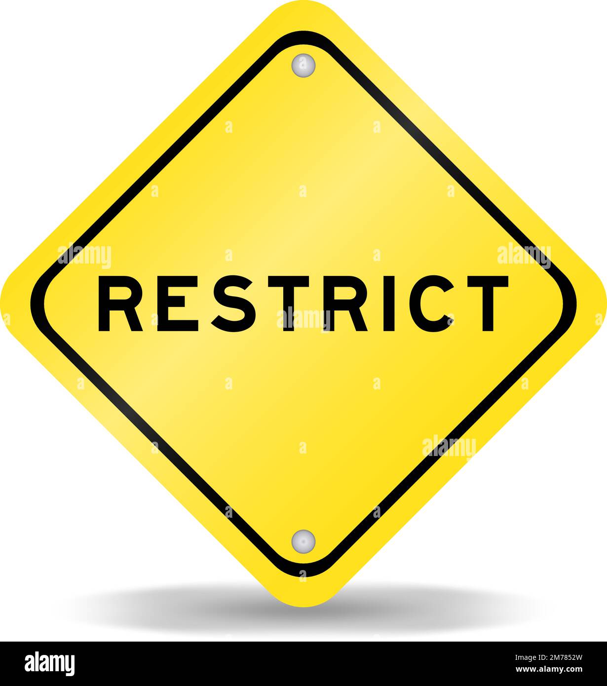 Yellow color transportation sign with word restrict on white background ...