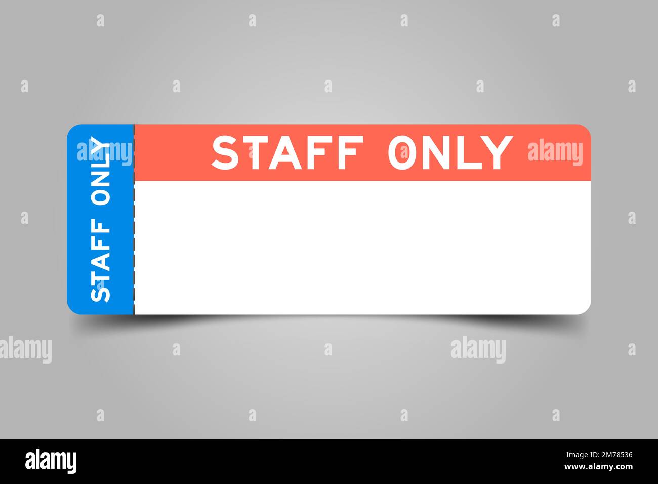 Blue and orange color ticket with word staff only and white copy space ...