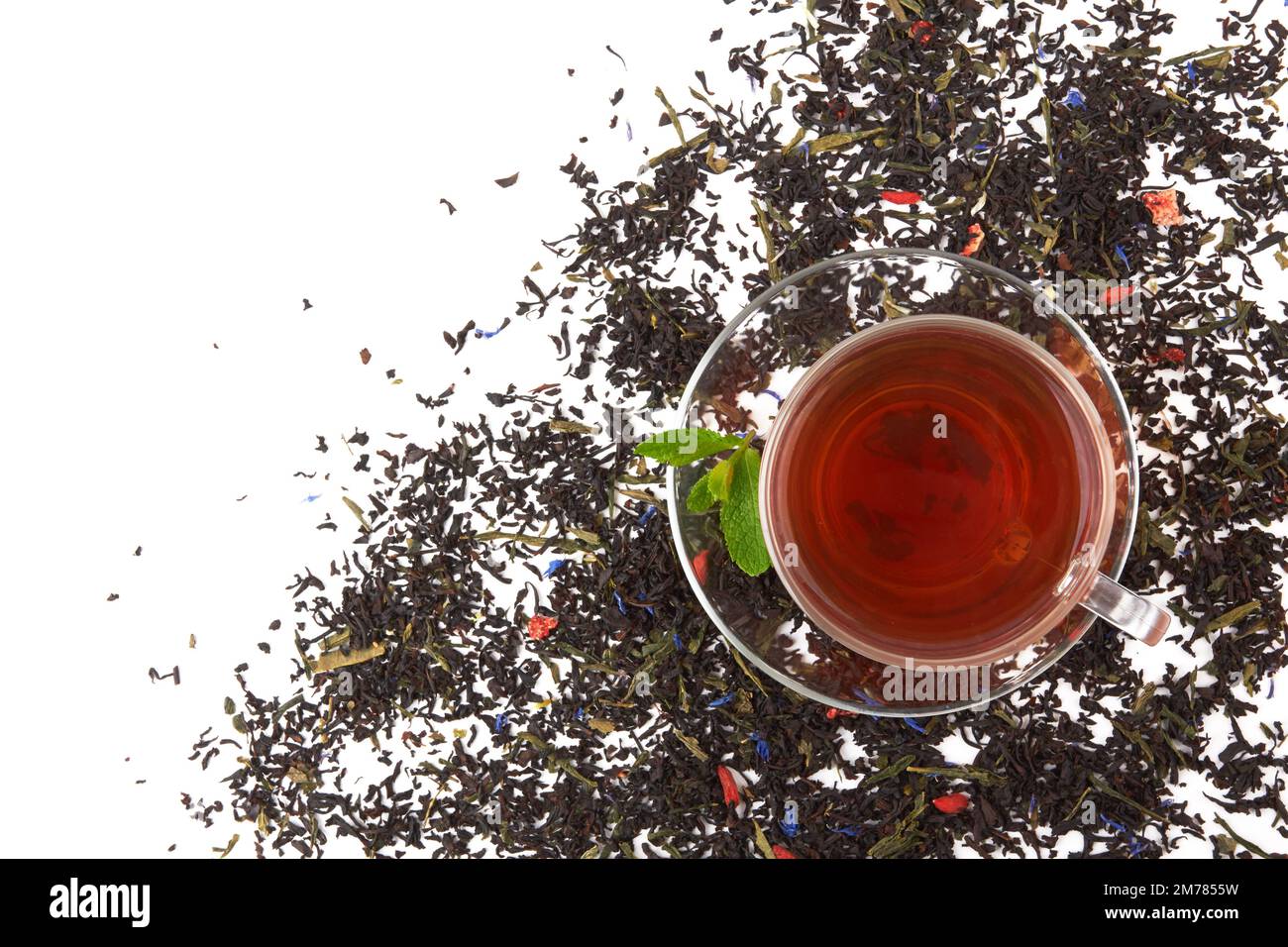 Black tea with mint isolated on white background Stock Photo - Alamy