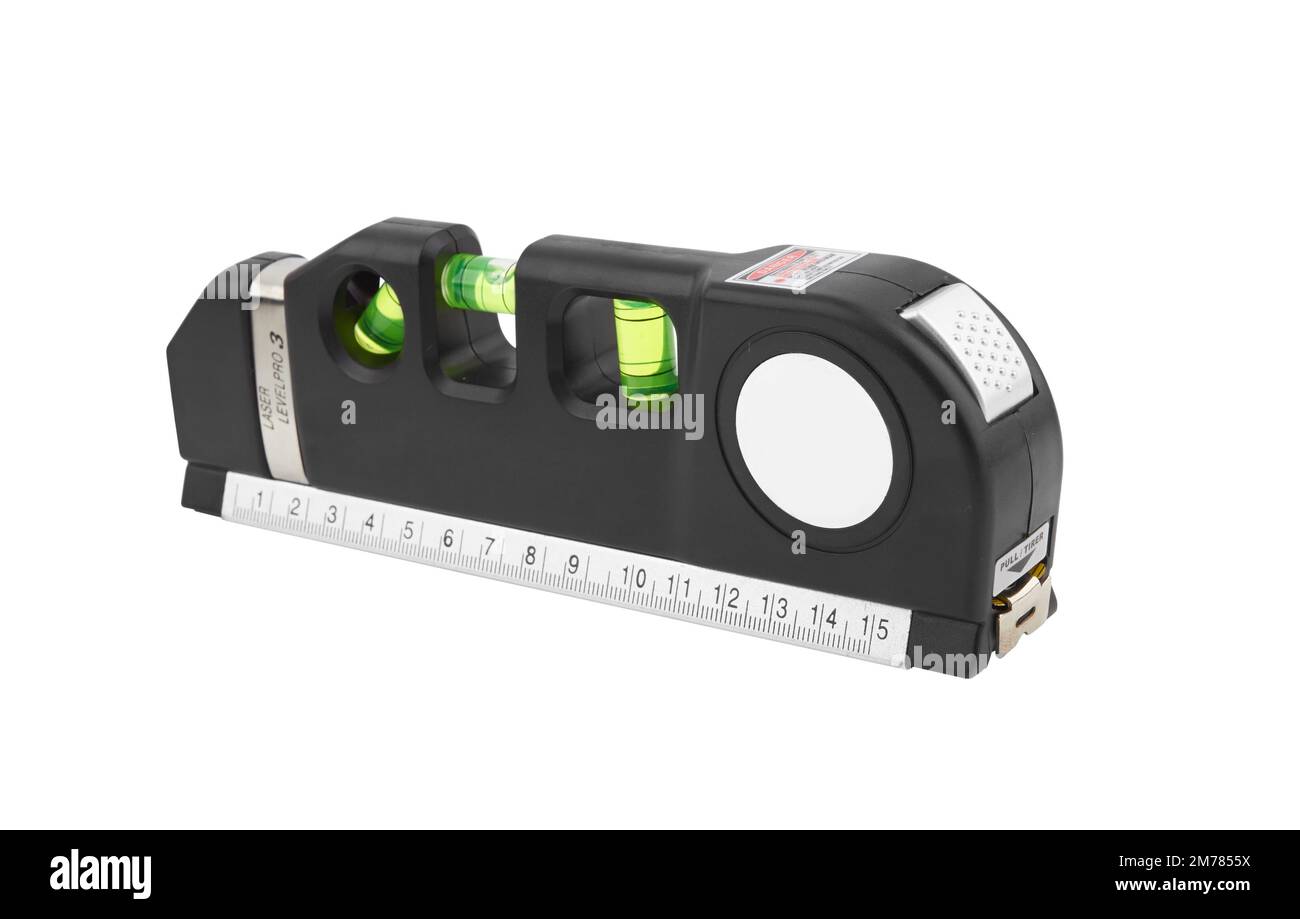 Black building level balance ruler isolated on a white background Stock ...