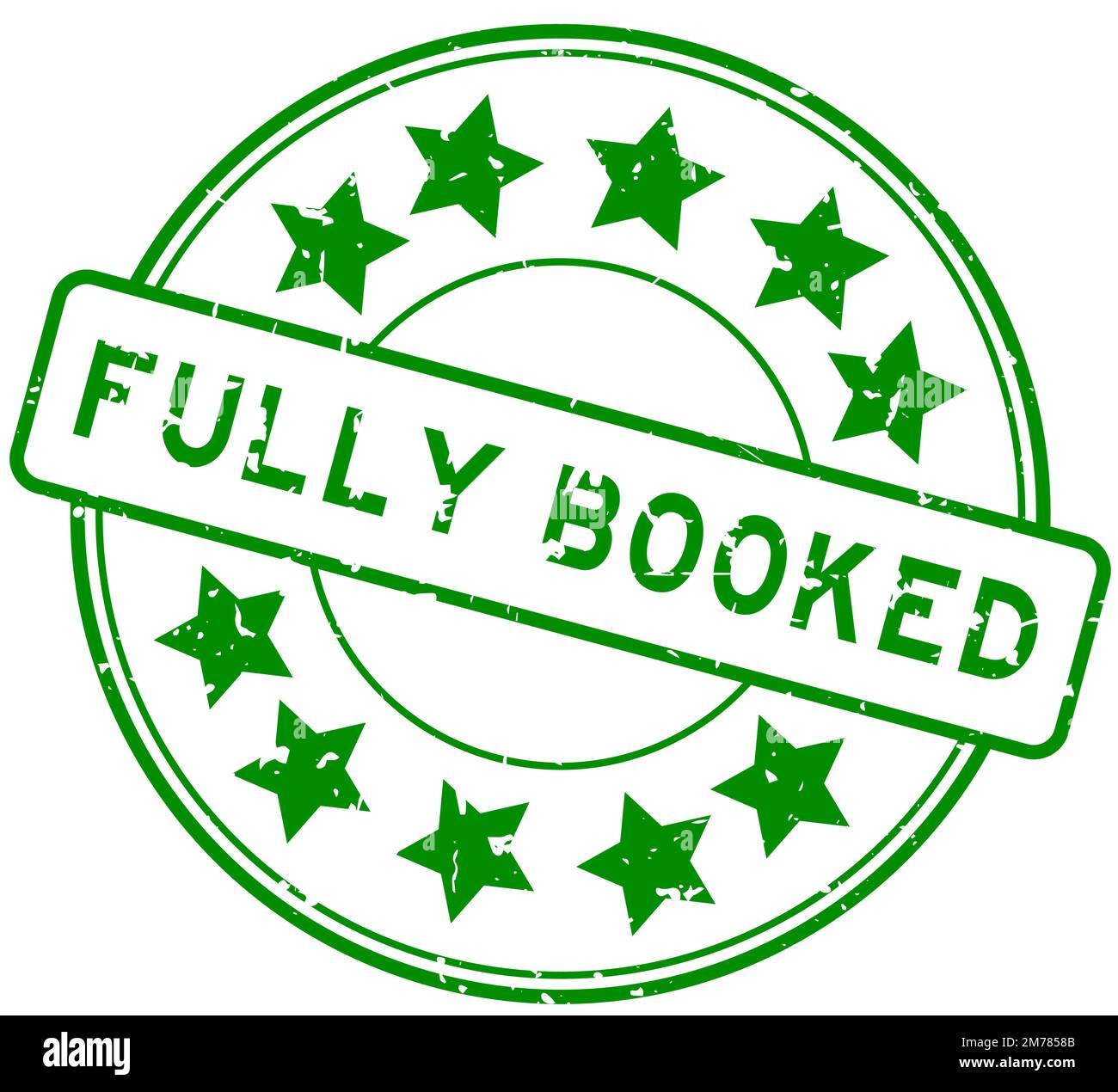 Grunge green fully booked word with star icon round rubber seal stamp on white background Stock ...