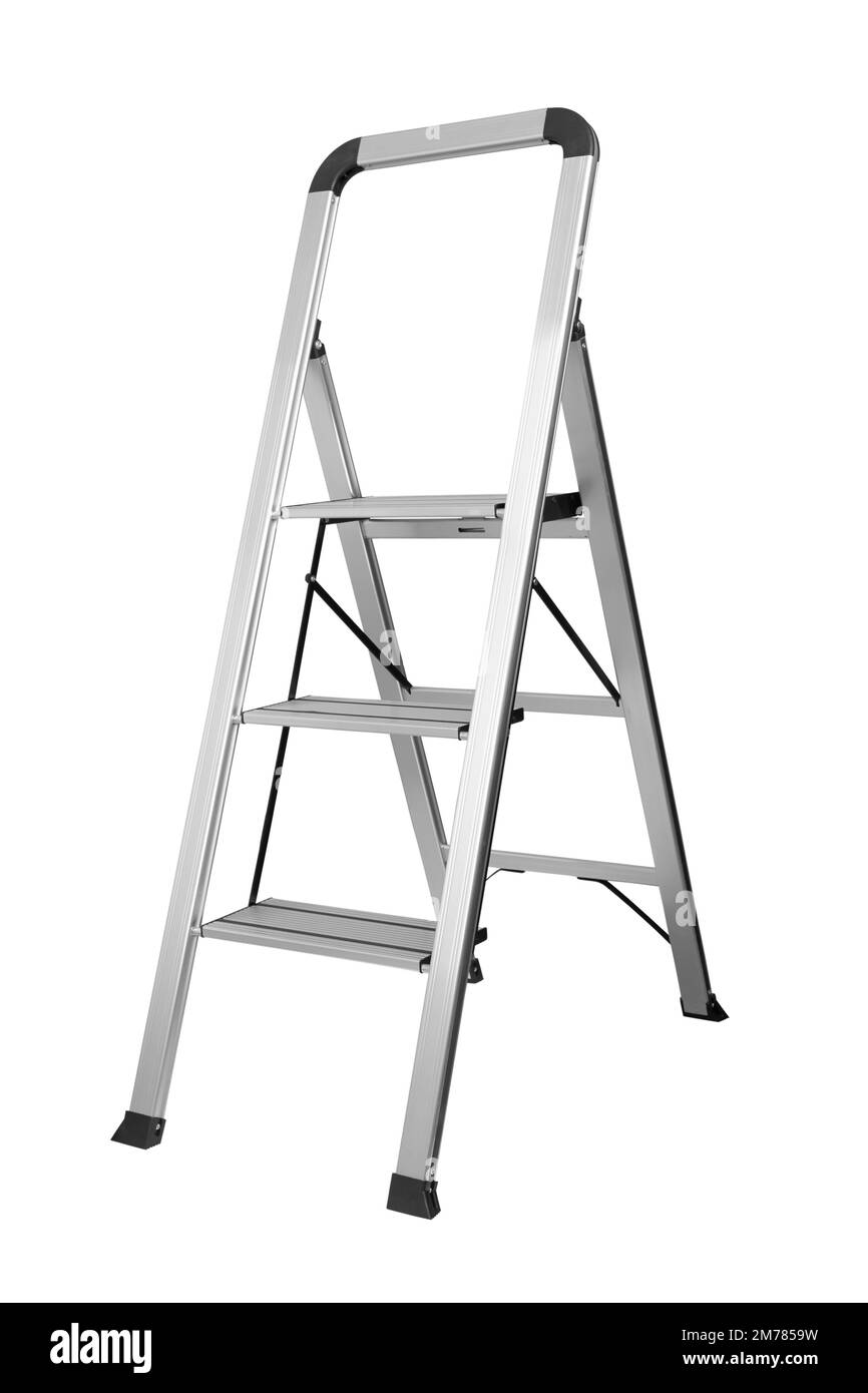 Metal folding ladder isolated on a white background Stock Photo - Alamy