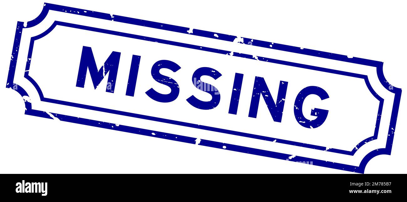 Grunge blue missing word rubber seal stamp on white background Stock ...