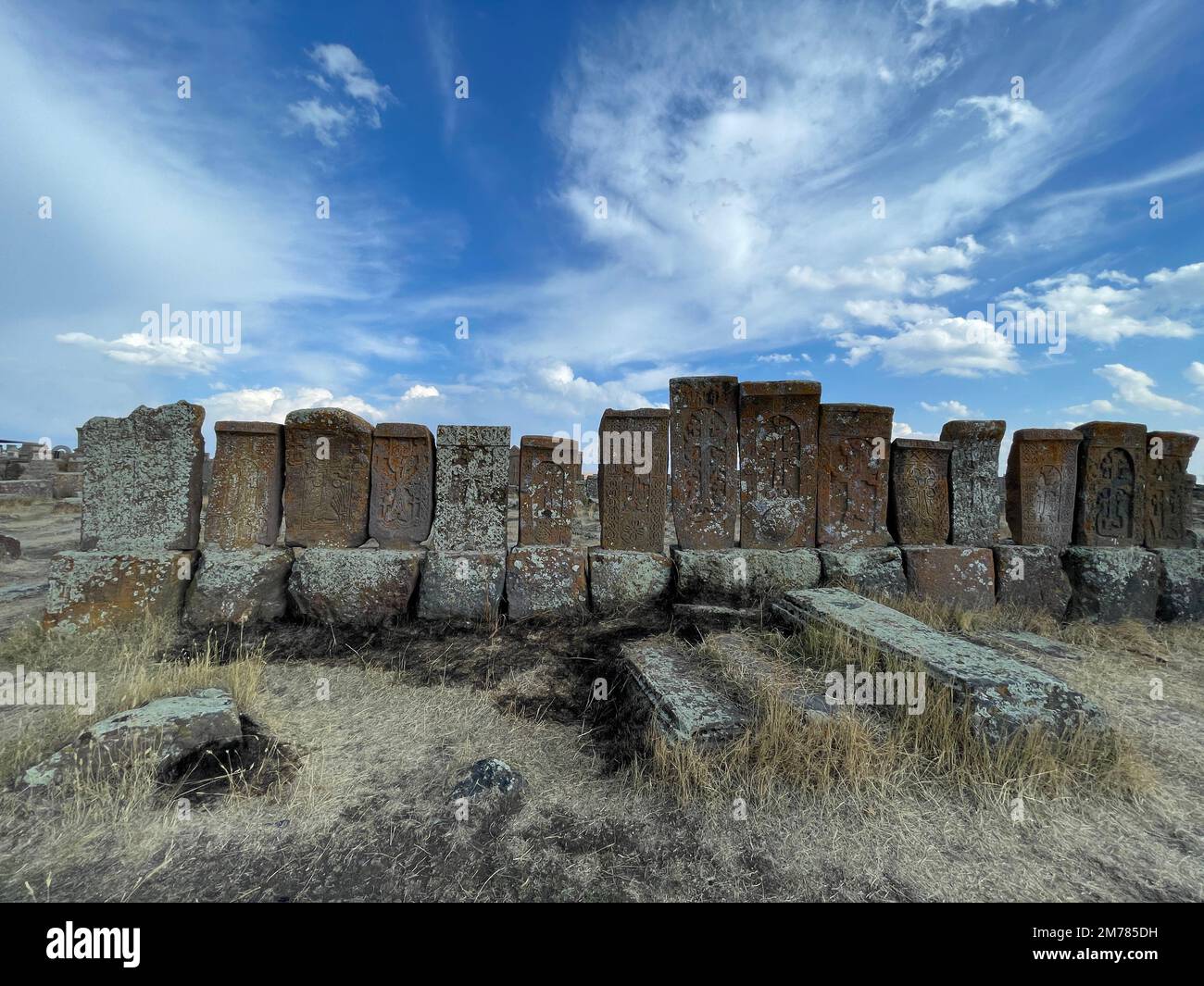 The ancient khachkars in the historical cemetery of Noratus in Armenia ...