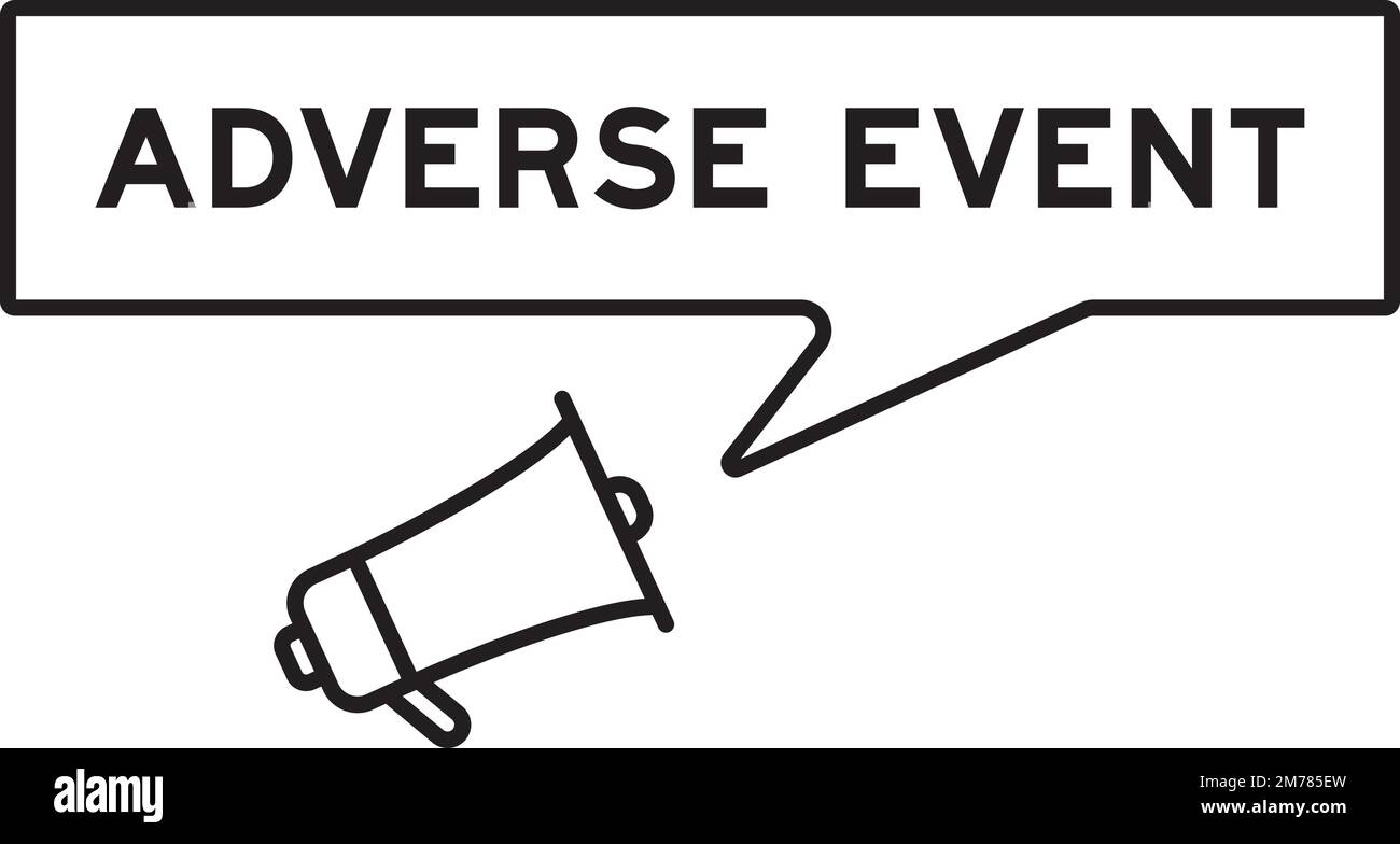 Megaphone icon with speech bubble in word adverse event on white ...
