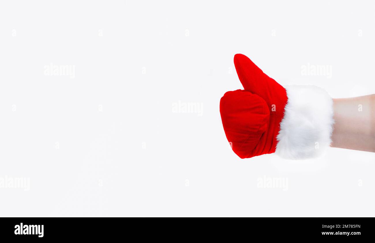 Photo of Santa Claus in glove isolated on white background, indicating ...
