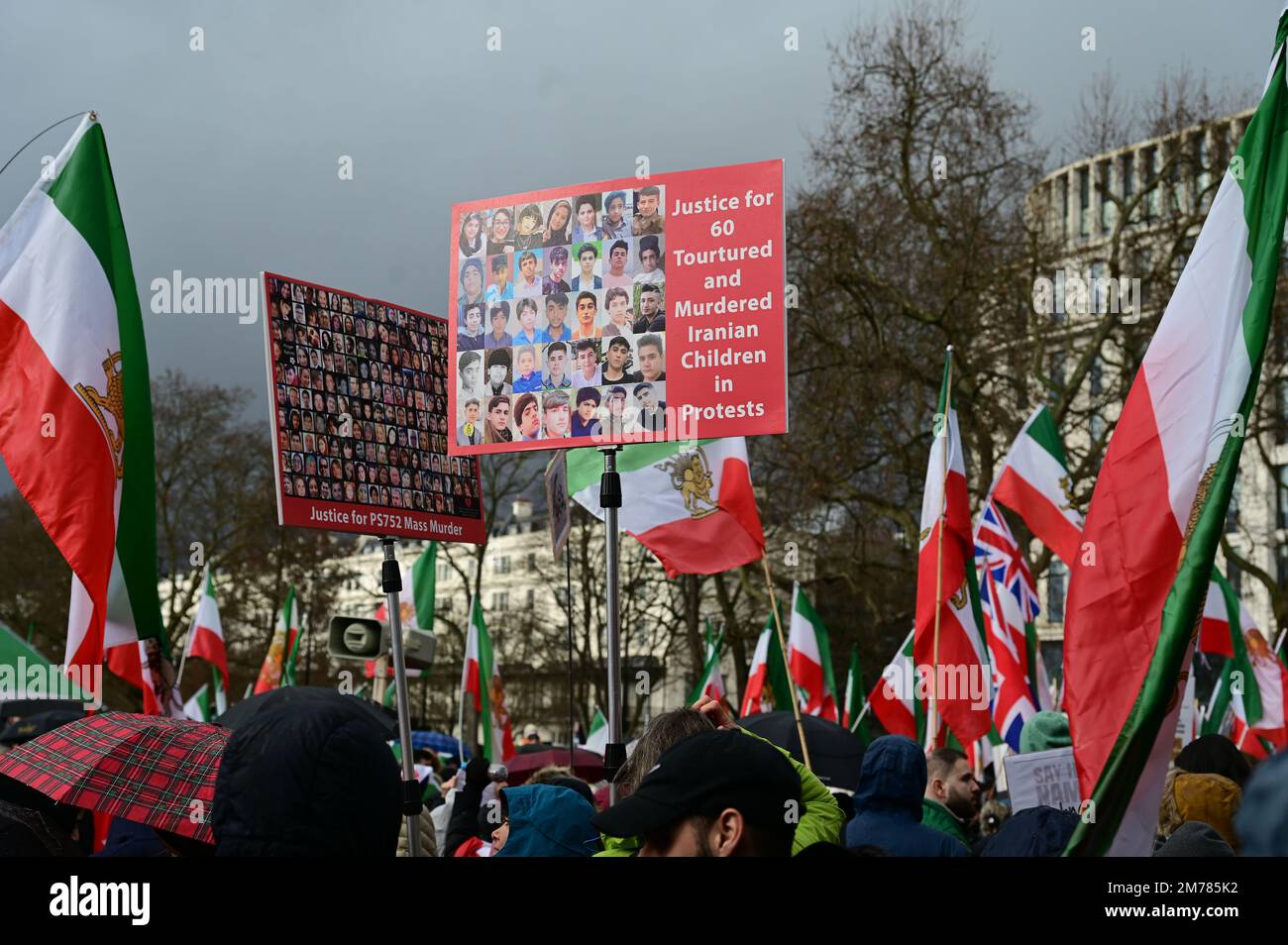 London, UK. 8th January 2023. Hundreds Iranian assembly demonstration ...