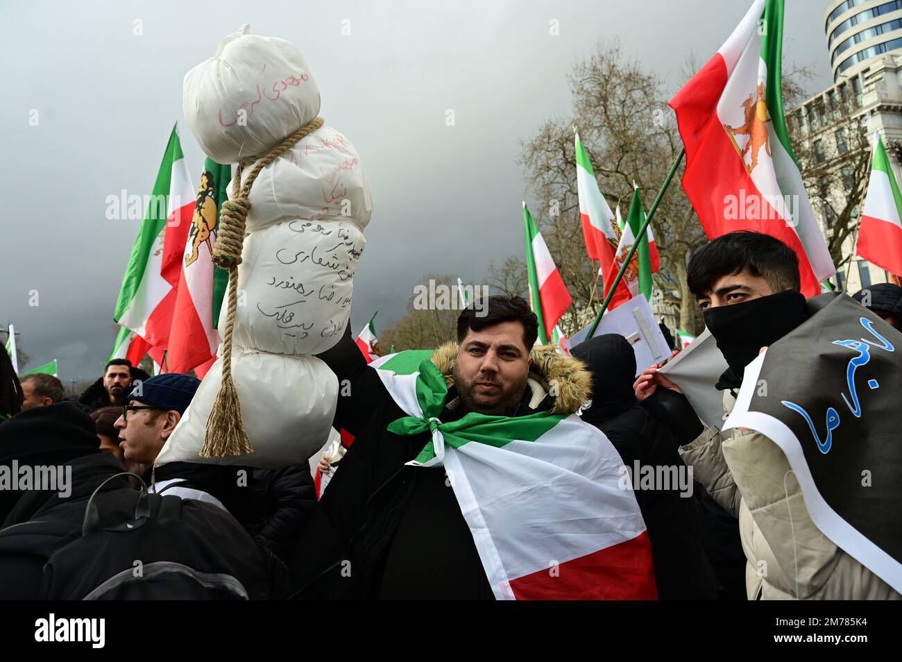 London, UK. 8th January 2023. Hundreds Iranian assembly demonstration ...