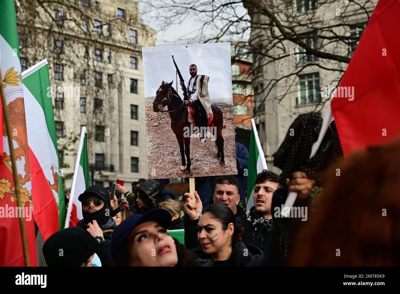 London, UK. 8th January 2023. Hundreds Iranian assembly demonstration ...