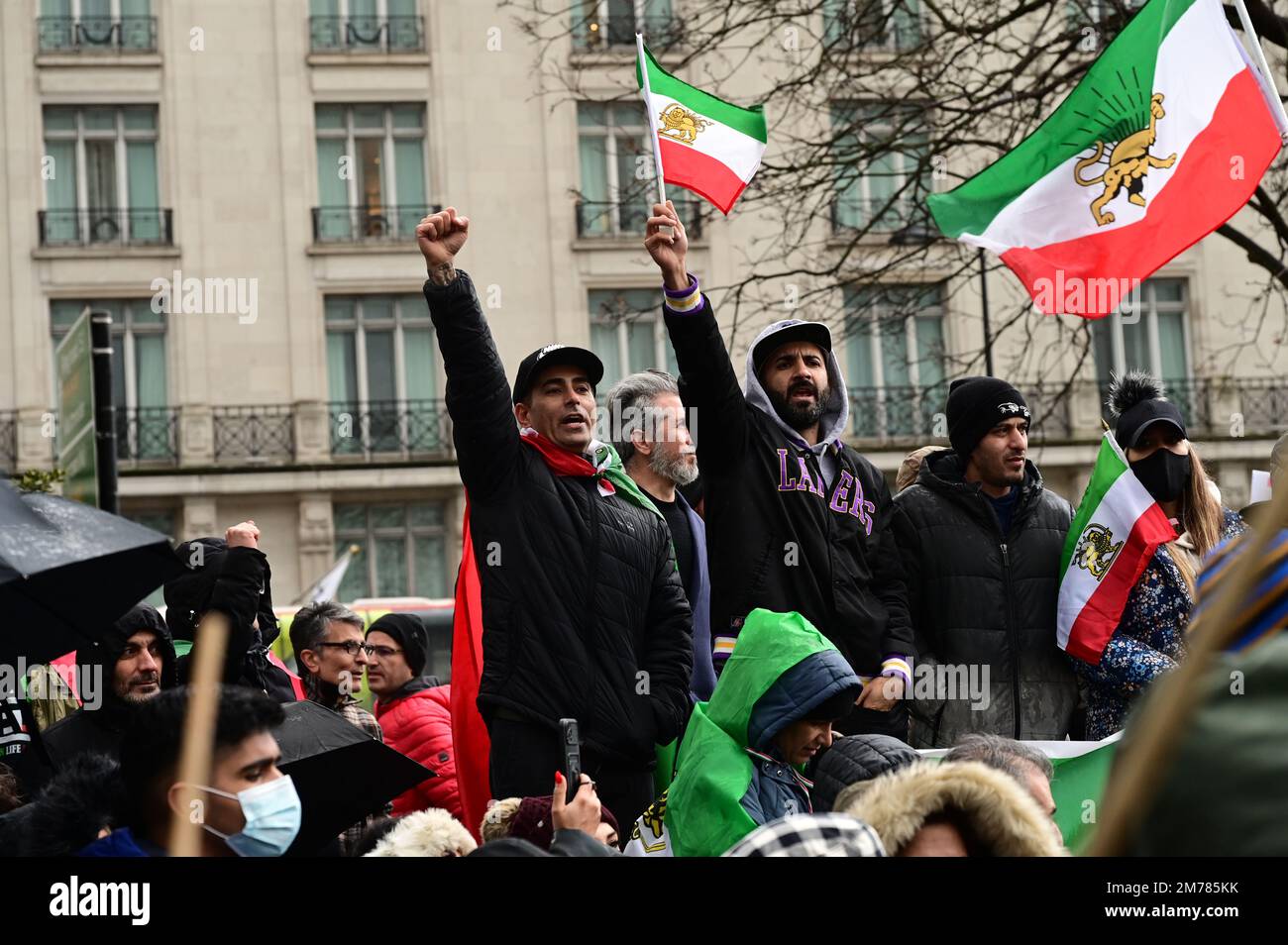 London, UK. 8th January 2023. Hundreds Iranian assembly demonstration ...