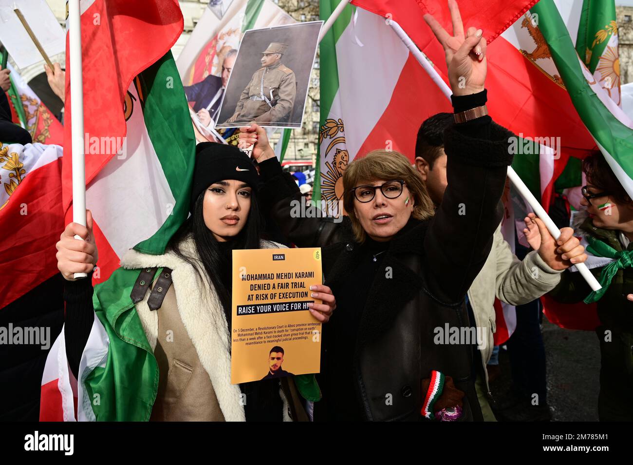 London, UK. 8th January 2023. Hundreds Iranian assembly demonstration ...
