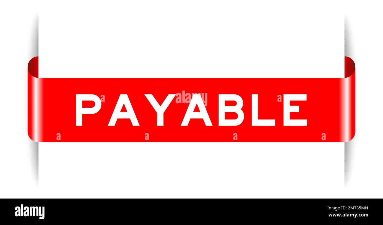 Red color inserted label banner with word payable on white background ...