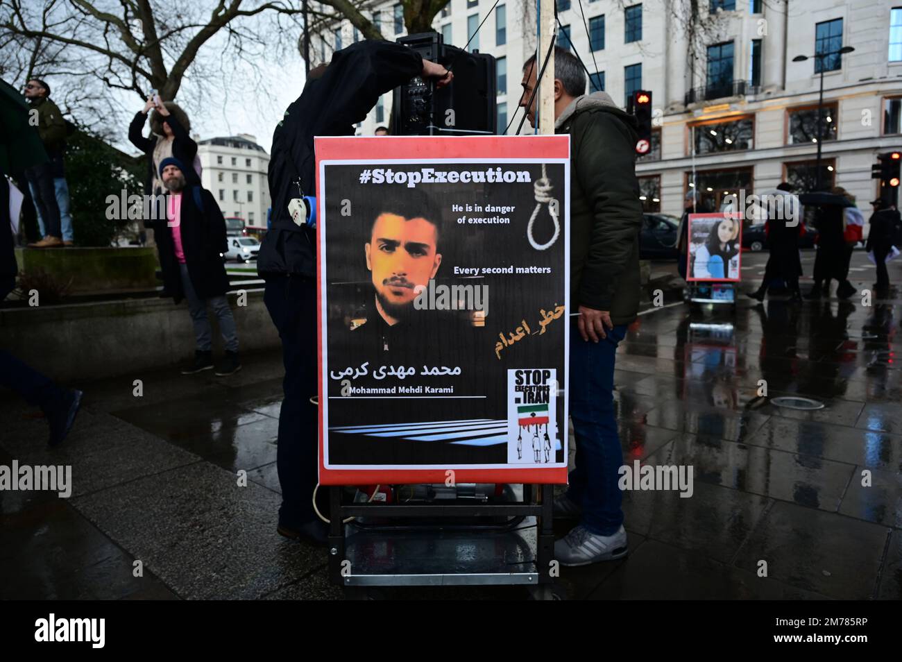 London, UK. 8th January 2023. Hundreds Iranian assembly demonstration ...
