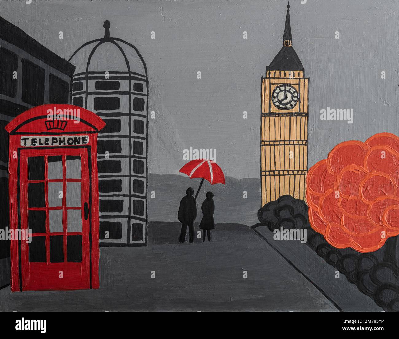 Abstract cityscape of London in autumn in cloudy weather. Acrylic ...