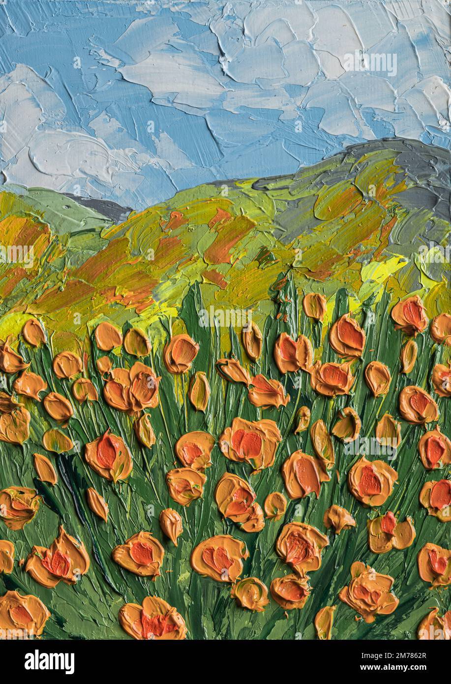 California poppy fields, oil painting Stock Photo - Alamy