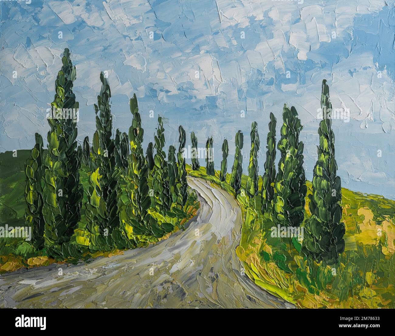 Tuscany cypress trees oil painting Stock Photo - Alamy