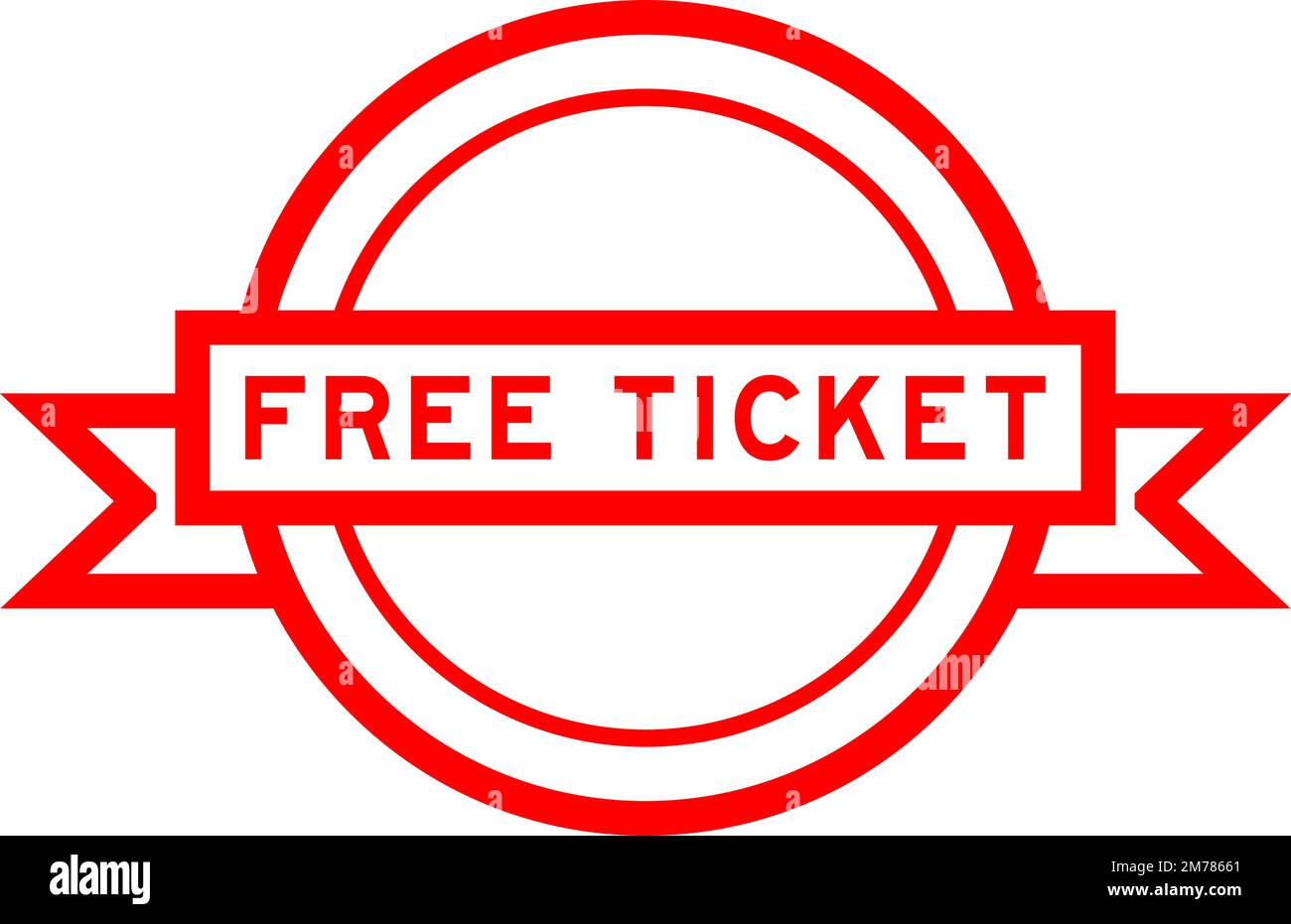 Vintage red color round label banner with word free ticket on white ...