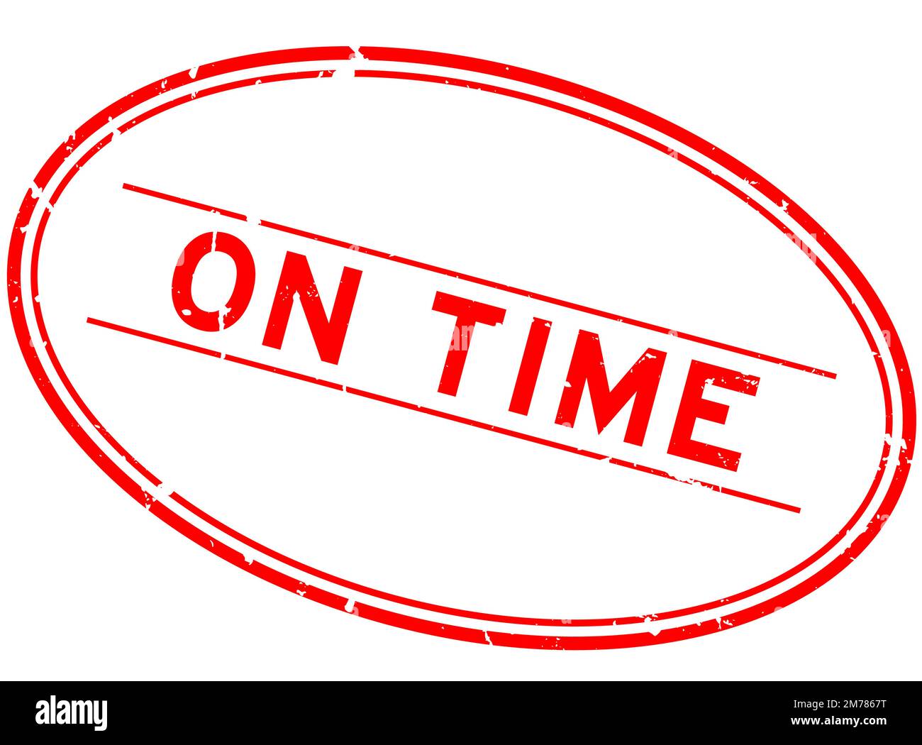 Grunge red on time word oval rubber seal stamp on white background ...