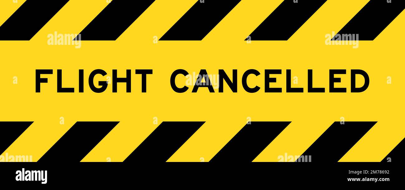 Yellow and black color with line striped label banner with word flight ...