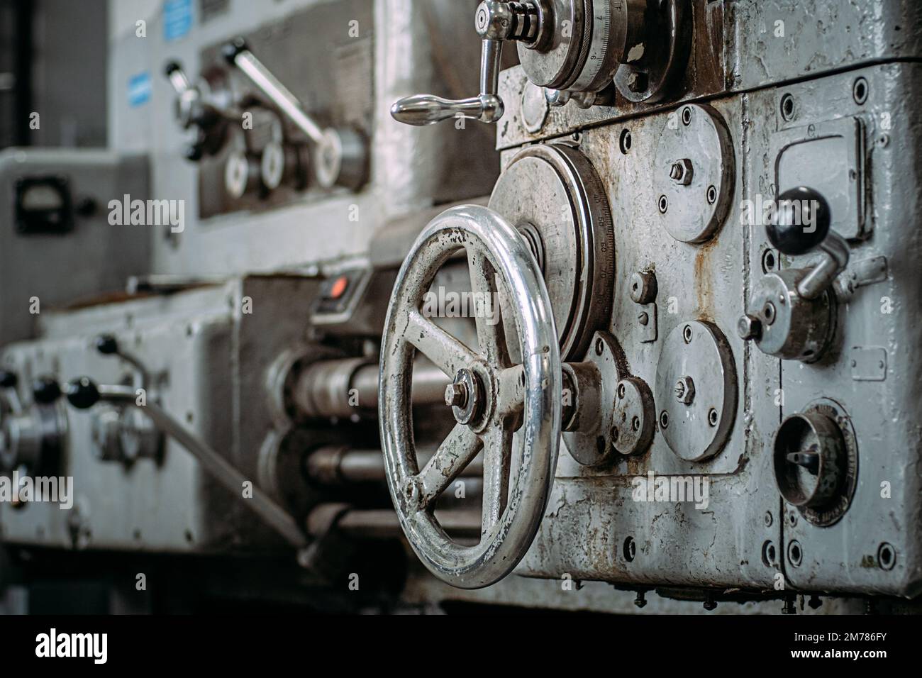 Old lathe for metal processing. Type of metal machine parts in lathe ...