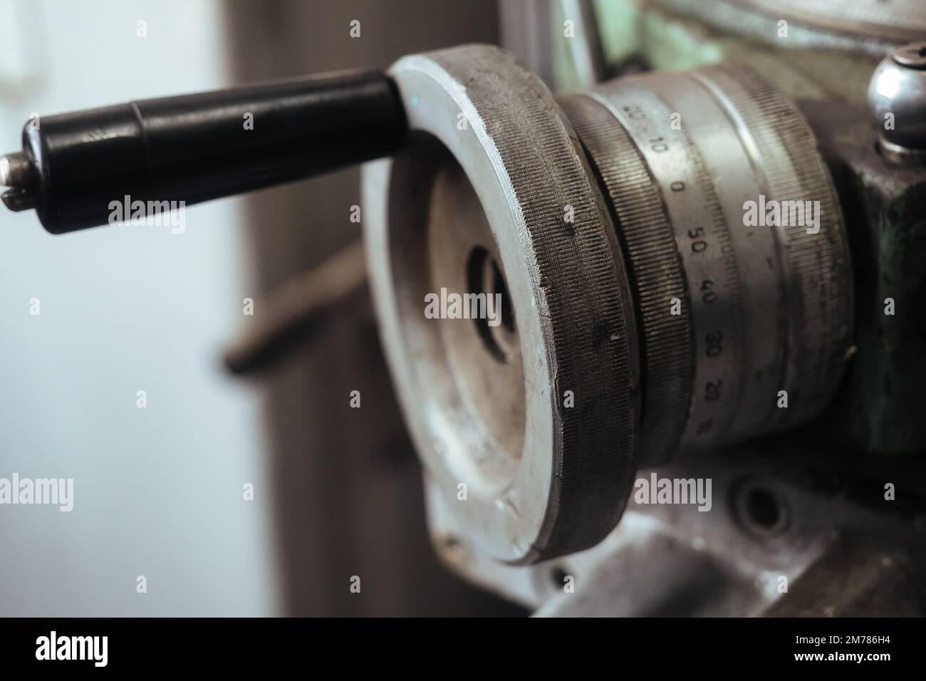 Old lathe for metal processing. Type of metal machine parts in lathe ...