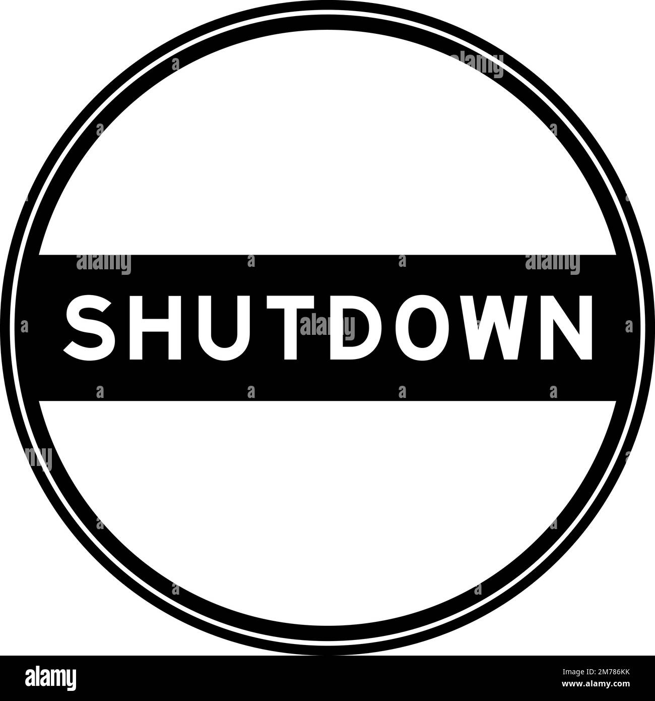 Black color round seal sticker in word shutdown on white background ...