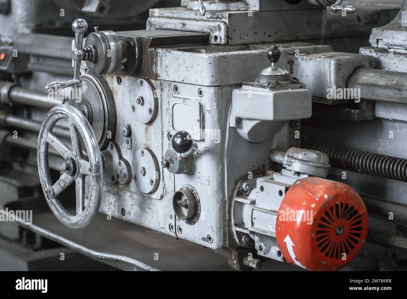 Old lathe for metal processing. Type of metal machine parts in lathe ...