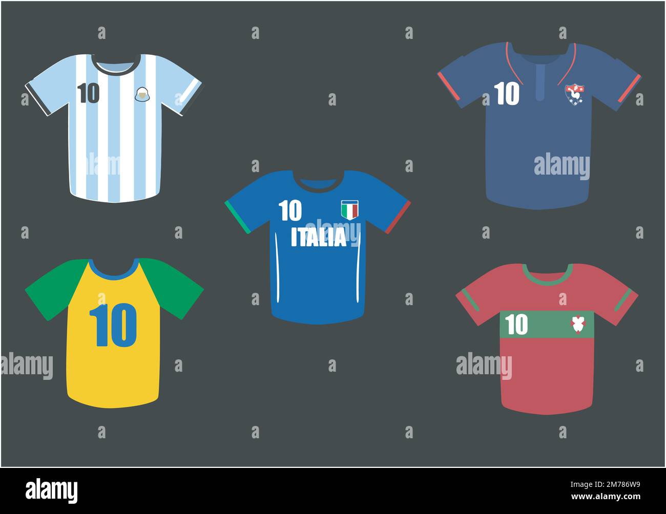 Set of t-shirts and flags of European national football teams on white ...