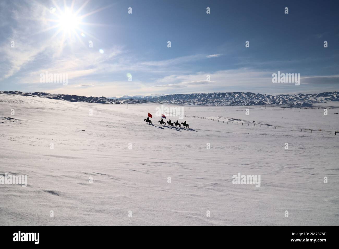 ALTAY, CHINA - JANUARY 8, 2023 - Chinese police patrol the border in ...