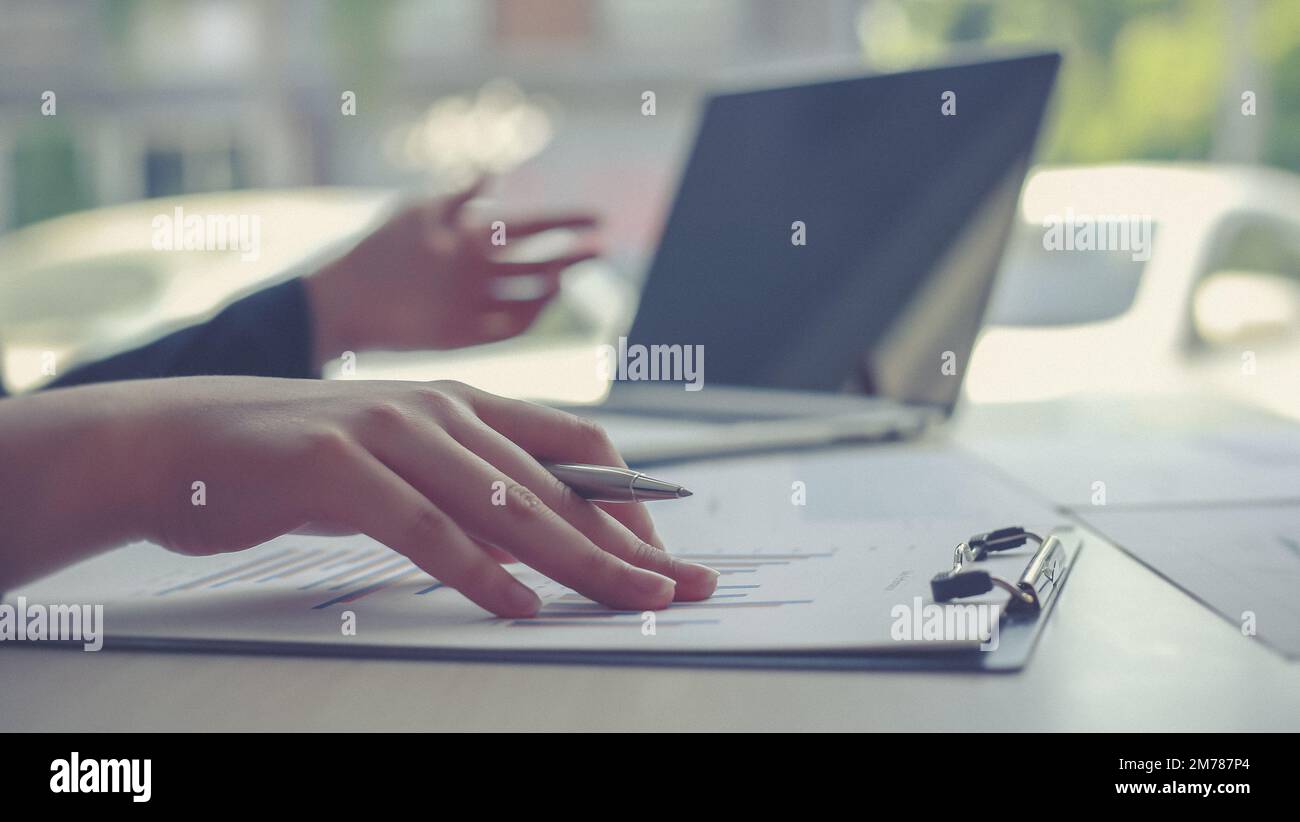 Financial or accounting professionals use a computer to analyze the ...