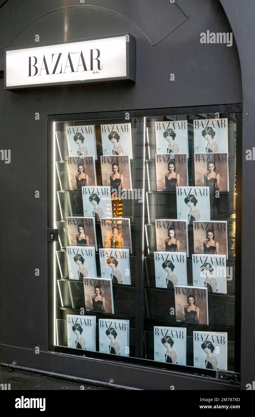 Harper's Bazaar magazines in a newspaper stand in the center of Milan, Italy Stock Photo - Alamy