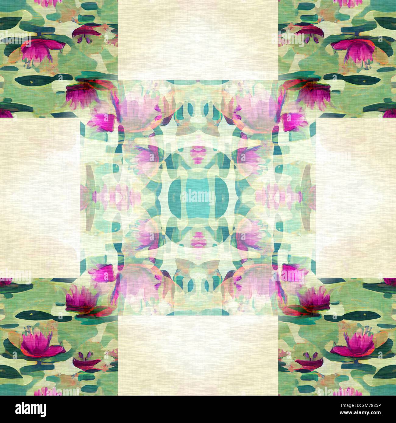 Floral patchwork quilt seamless pattern. Ornate geo swatch for exotic ...