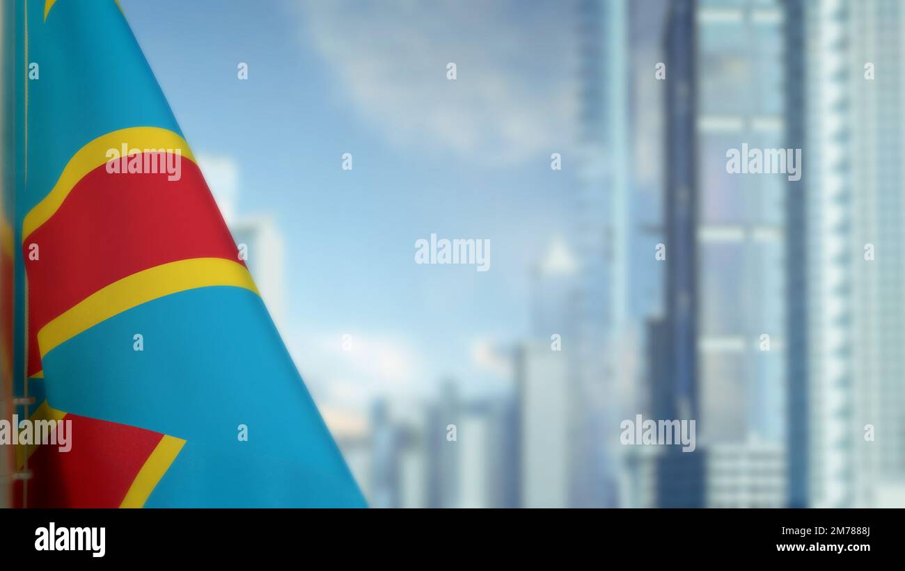 flag of Democratic Republic of Congo on modern city architecture bokeh ...