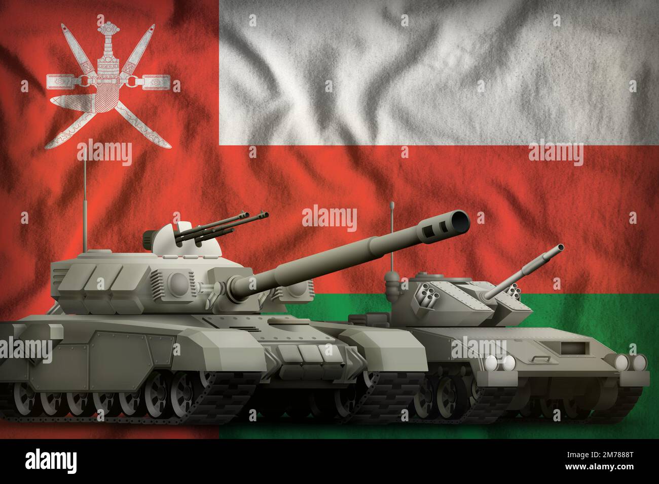 tanks on the Oman flag background. Oman tank forces concept. 3d ...