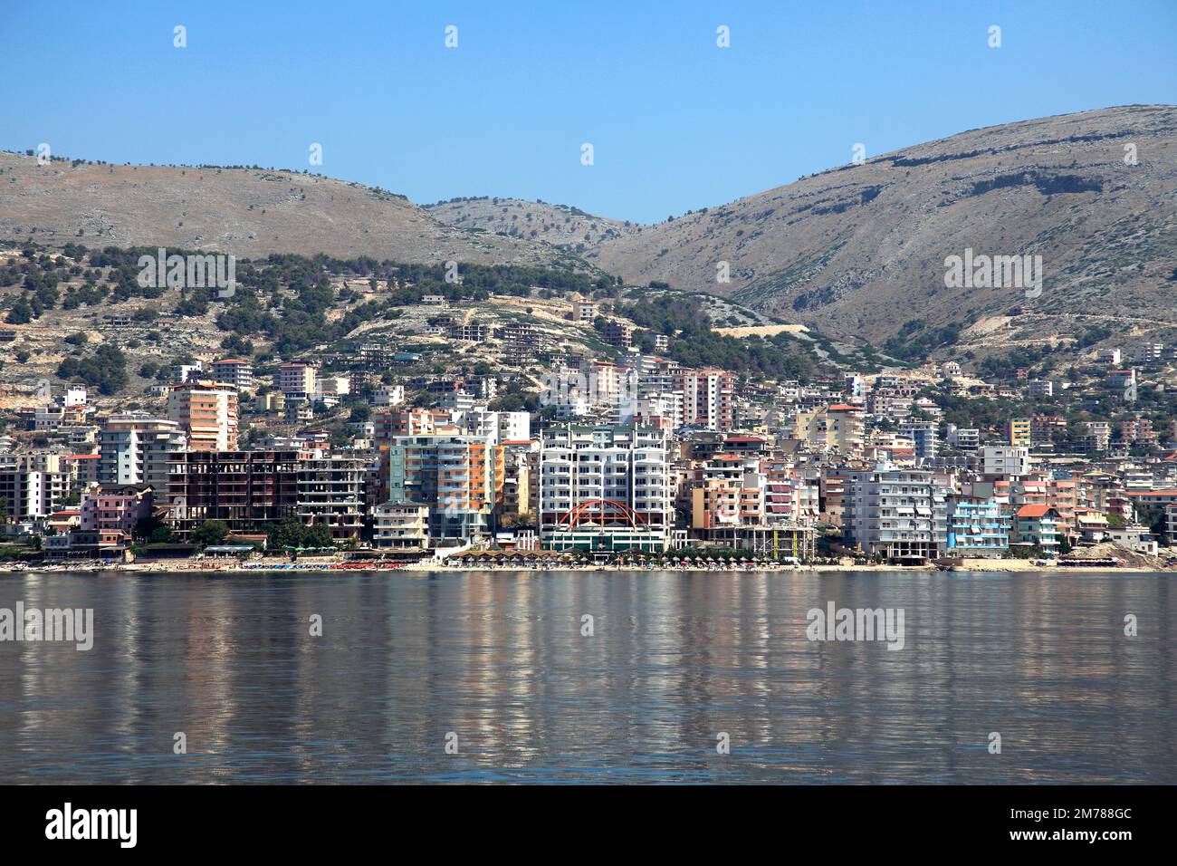Summer view of the beach and promenade, Saranda Town, Albania, Europe ...