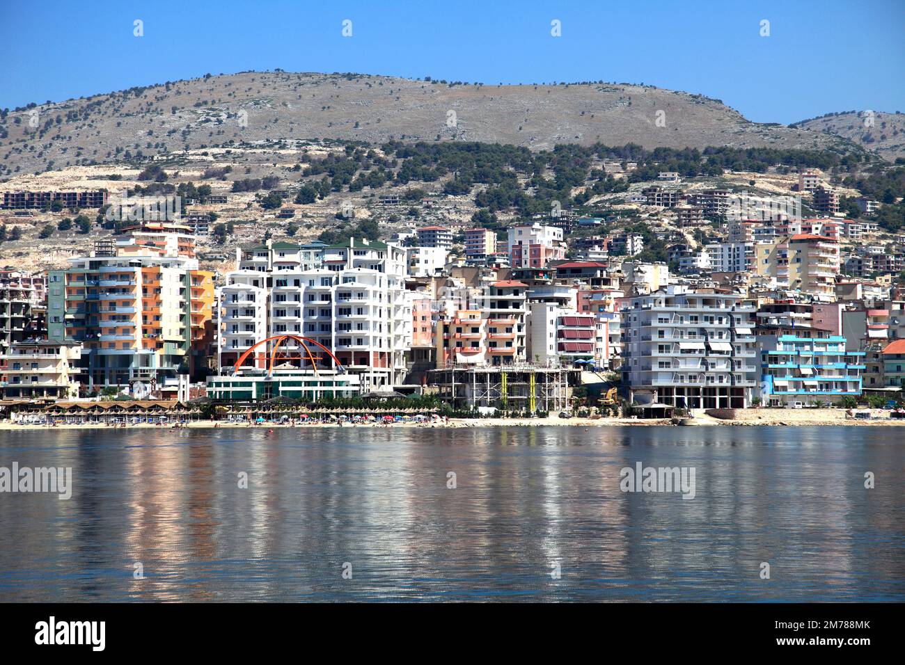 Summer view of the beach and promenade, Saranda Town, Albania, Europe ...
