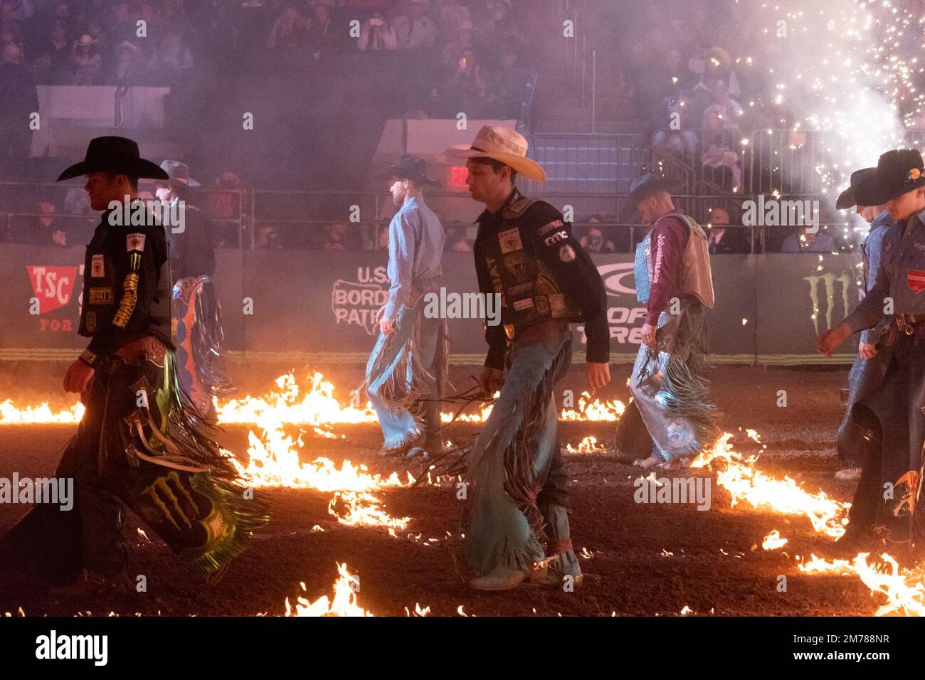 New York, New York, USA. 7th Jan, 2023. Professional bull riders during ...