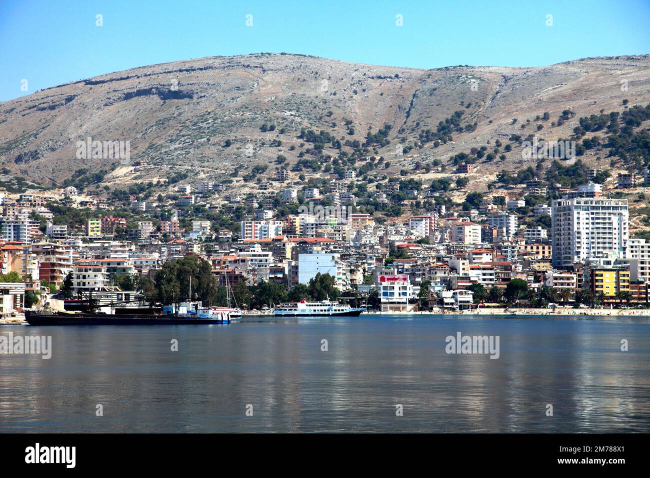 Summer view of the beach and promenade, Saranda Town, Albania, Europe ...