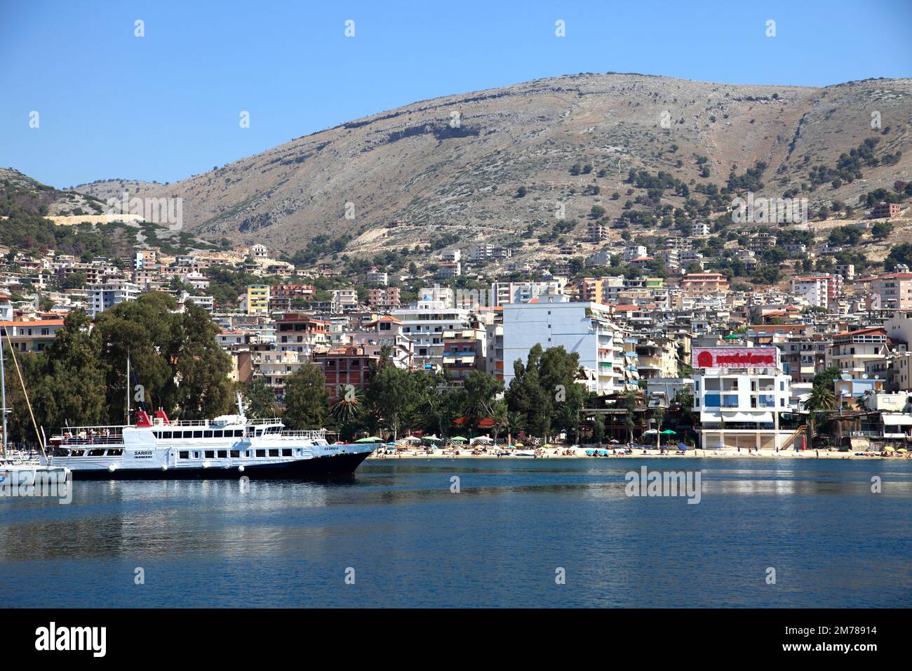 Summer view of the beach and promenade, Saranda Town, Albania, Europe ...