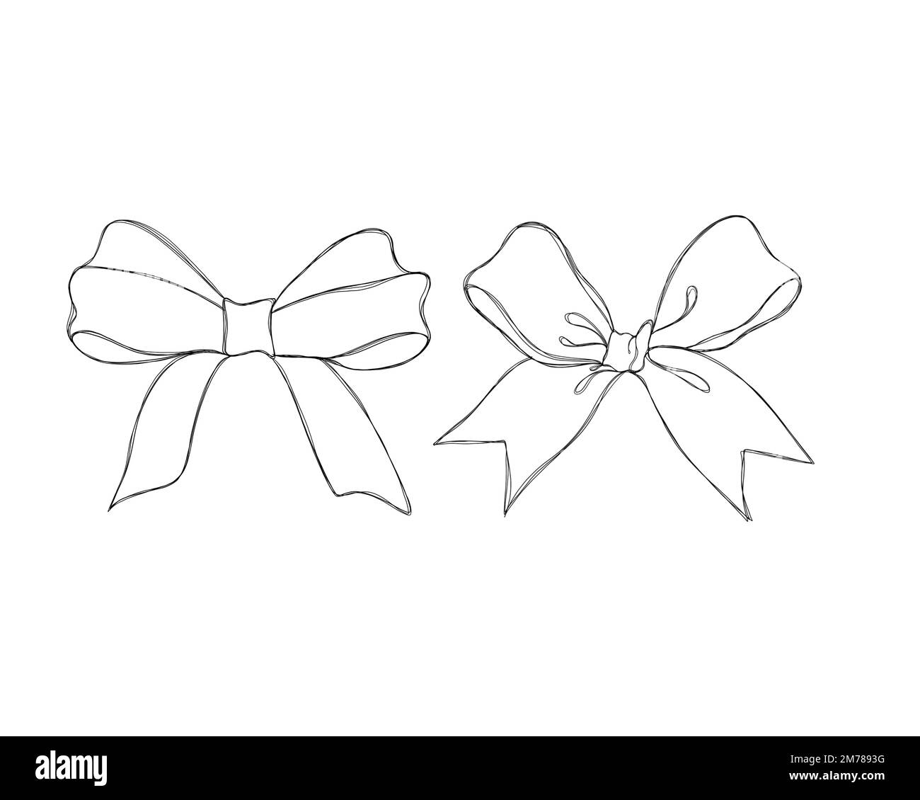 Set of graphical decorative bows. Line art design holiday bows tattoo ...