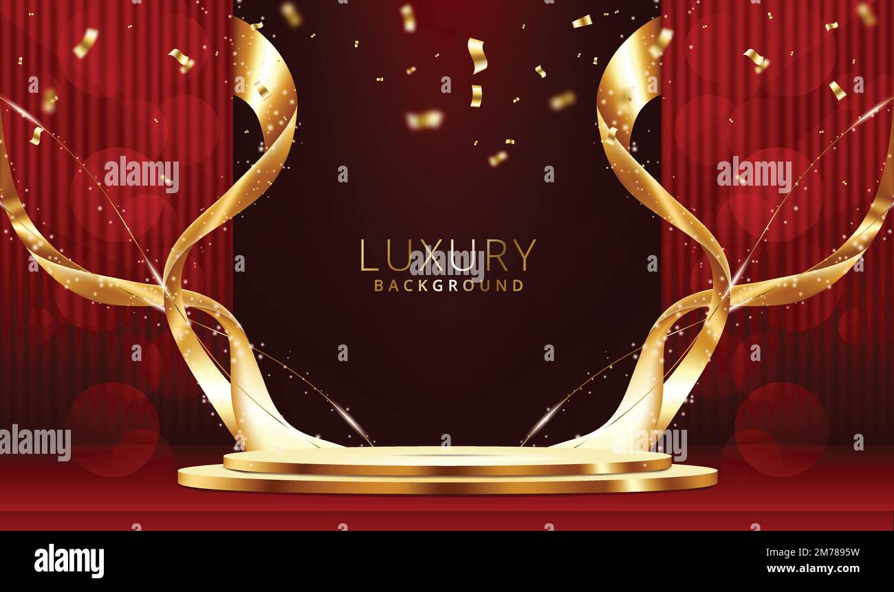 Red Luxury background with gold podium and curve effect design Stock ...